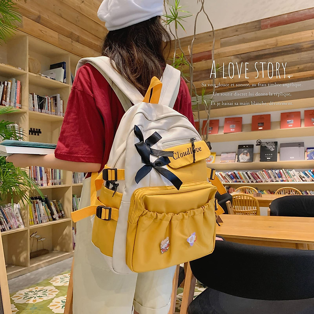 MYSNKU Kids Girls Bookbag school Backpack Children Daypack for Teens Black with Chain (yellow)