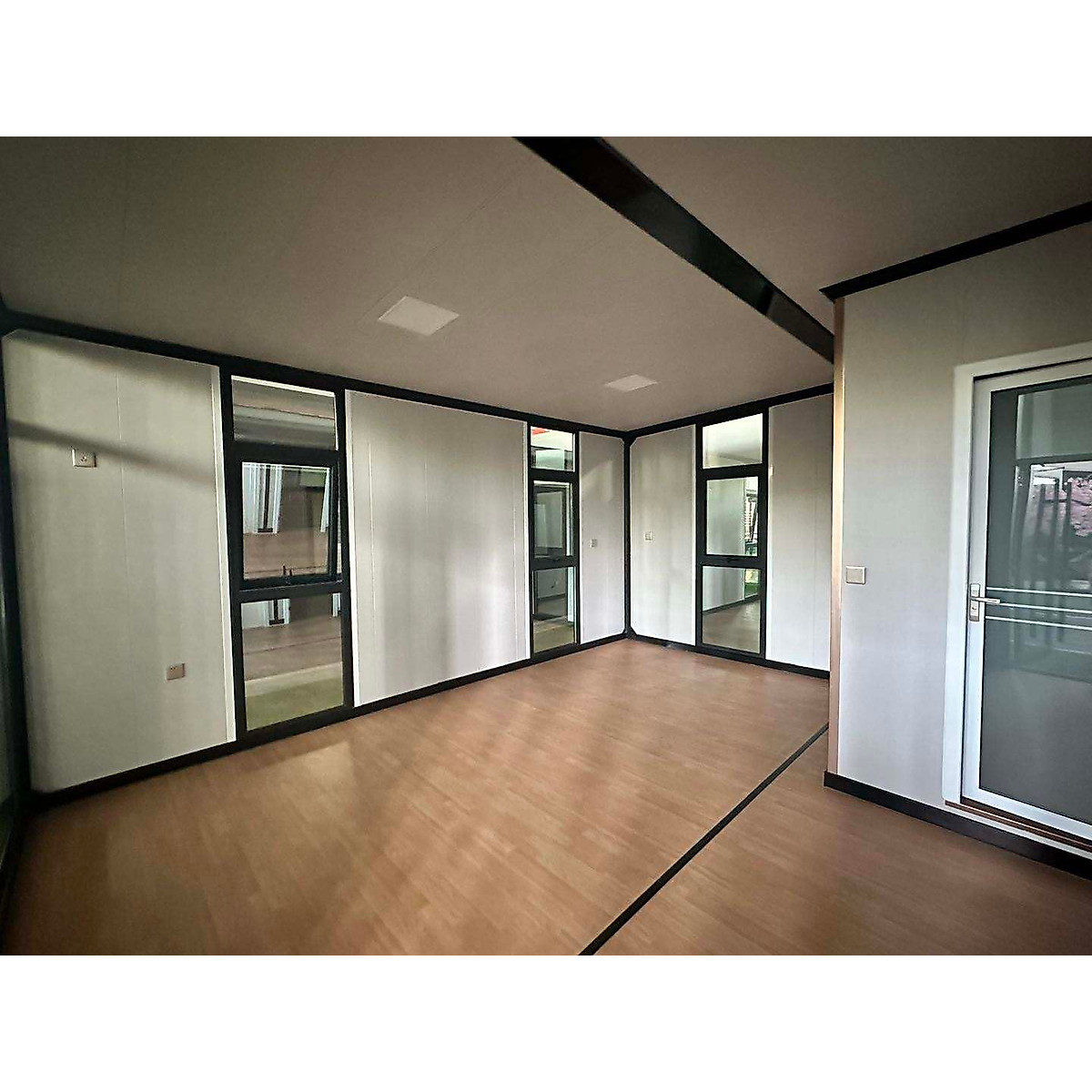 Generic Prefabricated Customizable Mobile House with Lockable Doors and Windows, Outdoor Storage Sheds with Cabinet and Restroom, Spacious Rooms (20FT), Black, 20-FOOTER