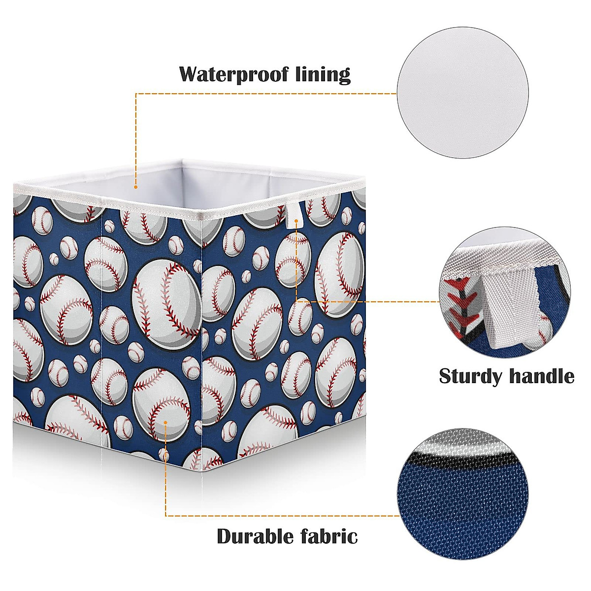 Kigai Baseball Pattern Cube Storage Bins - 11x11x11 in Large Foldable Cubes Organizer Storage Basket for Home Office, Nursery, Shelf, Closet