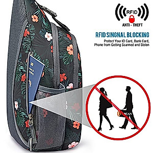 G4Free Sling Bag RFID Blocking Sling Backpack Crossbody Chest Bag Daypack for Hiking Travel(Black Base Floral)