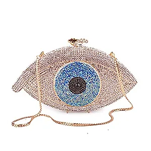 Flada Eye Shape Luxury Crystal Wedding Purses Women Handbags Clutch Evening Bag Silver
