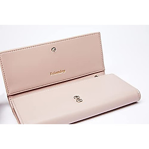 Felomdep Womens Wallet Medium Size Trifold Rfid Blocking Soft PU Leather Large Capacity Long Pink Shopping Wallet For Lady Travel Document Accessories Holder For Passport,Credit Card,Vaccine Card etc