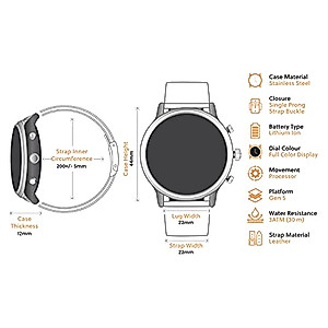 Fossil 44mm Gen 5 Carlyle Stainless Steel and Leather Touchscreen Smart Watch, Color: Black, Brown (Model: FTW4026)