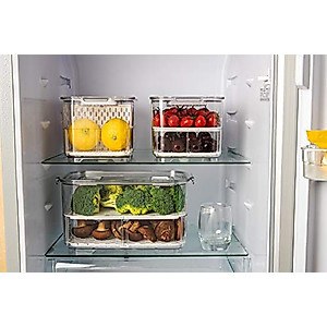 REFSAVER Fridge Produce Saver Food Storage Containers Stackable Refrigerator Organizer with Lids and Removable Drain Tray Drawers Bins Baskets for Kitchen