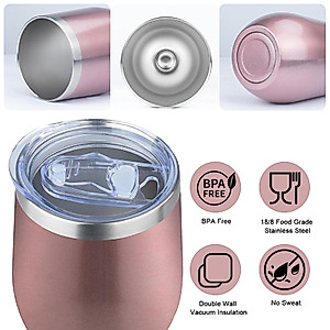 MEZMUT 12 Oz Insulated Wine Tumbler with Lid Double Wall Vacuum Stainless Steel Wine Glass Coffee Mug Insulated Tumbler Cup for Champaign, Cocktail, Beer (Rose Gold, 1 Pack)