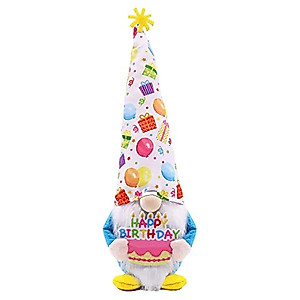 Birthday Gnomes Happy Birthday Decorations Tomte Plush Birthday Gifts, Handmade Party Hat With Colorful Balloons, Cute Birthday Gnomes for Party Tiered Tray Decor, Birthday Gifts for Kids and Women