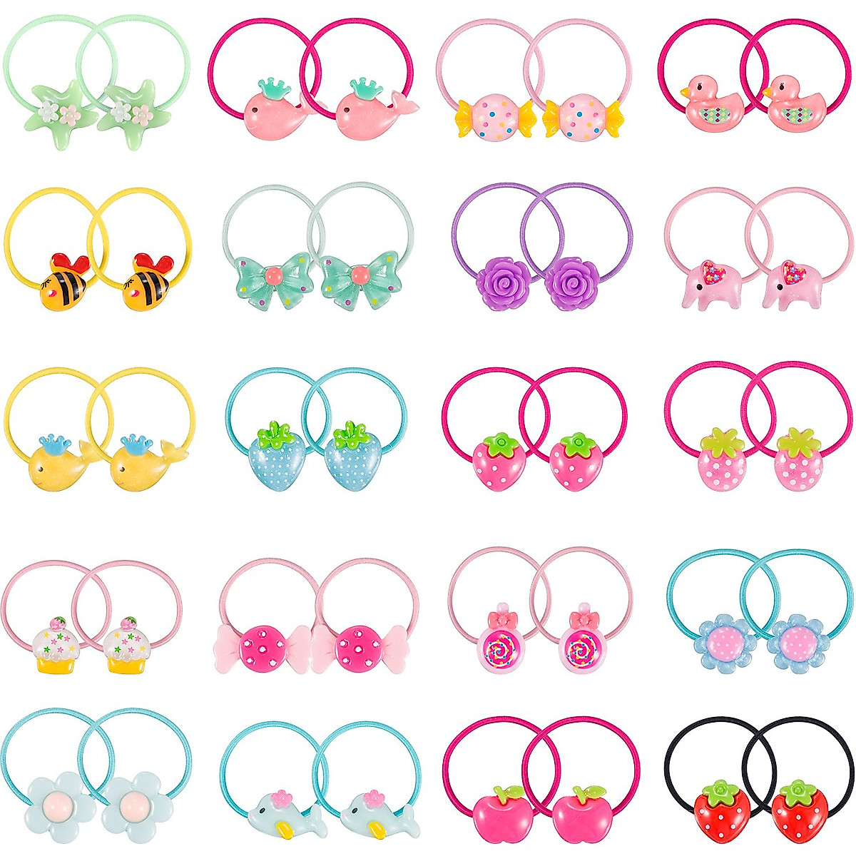 80 Pieces (40 Pairs) Girls Cartoon Elastic Hair Ties Head Hair Tie Bands Ropes Girls Ponytail Holders