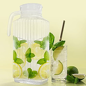 Glass Pitcher - Beverage Serveware and Storage Container for Hot Drink or Cold Drinks. 60oz. Glass Water Fridge Pitcher with Lid, Juice Container, Water Jug, Iced Tea Pitcher or Milk Pitcher Cocktails