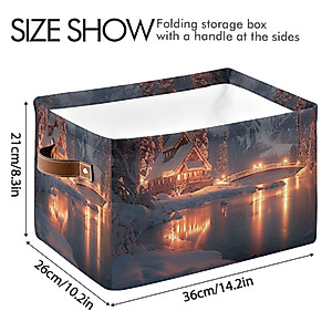 SDMKA Lakeside Lodge Pattern Storage Baskets Foldable Fabric Baskets Large Storage Bins for Organizing Shelves Closet Home, Decorate Your Rooms