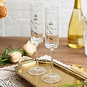 AW BRIDAL Champagne Glasses Engraved Mr & Mrs Gold Cake Cutting Set for Wedding Bridal Toasting Champagne Flutes, Wedding Gifts for Couple Cake Knife and Server Set for Anniversary Engagement Gifts