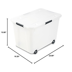 Advantus Rolling Storage Box with Snap Lid, 15-Gallon Size, Clear (34009)