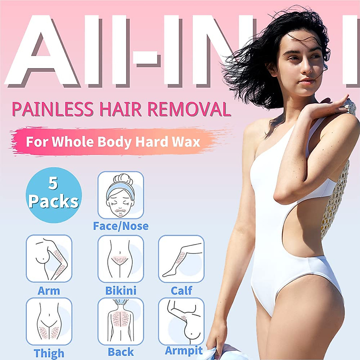 Hard Wax Beads for Hair Removal - 5Pack 100g 5 Colors wax bean for daily use with clean tool