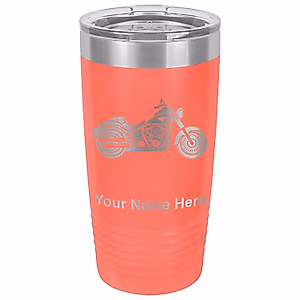 LaserGram 20oz Vacuum Insulated Tumbler Mug, Motorcycle, Personalized Engraving Included (Coral)