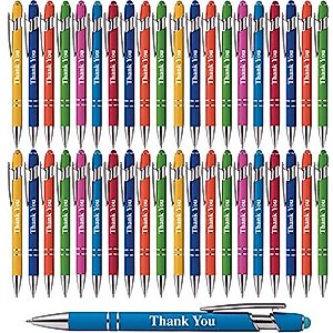 "Thank You" Premium Gift Stylus Pens For All TouchScreen Devices - Metal Soft Touch - 2 in 1 Combo Pen for Events, Parties, Employee Appreciation & More (40 Pack)