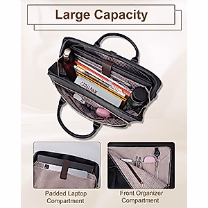 17.3 Inch Laptop Briefcase, Large Convertible Briefcase Backpack for Women, Waterproof PU Leather Women Laptop Bag for Work, 3 in 1 Shoulder Bags Computer Messenger Bag Gift for Business Women, Black