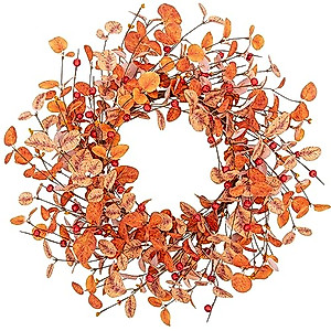 VGIA 18 Inch Fall Wreath Eucalyptus Leaves Wreath Artificial Autumn Wreath for Front Door Fall Leaves Wreath with Berries Fall Decorations for Home and Farmhouse