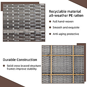 Shintenchi 4-Piece Outdoor Gray Wicker Patio Conversation Furniture Set, Rattan Patio Furniture Set with Weather Resistant Cushions and Tempered Glass Tabletop,Grey