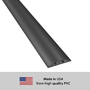 Haven First 4' Floor Cable Protector, Cord Cover, Protect Cords, Prevent Cable Trips, Cable Cavity = 0.63" (W) x 0.31" (H) - 4ft Length - Black