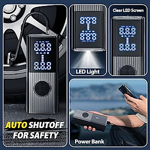 Air Compressor, EnjoyNest Portable Tire Inflator Air Pump for Car Tires (Real 9000mAh &150PSI) Faster + Powerful + Enduring Car Accessories with Digital Screen for Cars, Bike, Inflatables, Balloons