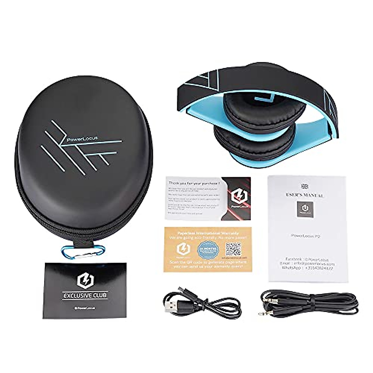 PowerLocus Bluetooth Headphones Over Ear, Wireless Headphones with Microphone, Foldable Headphone, Soft Memory Foam Earmuffs & Lightweight, Micro SD/TF, FM Radio for iPhone/Android/Tablet/PC/TV (Blue)