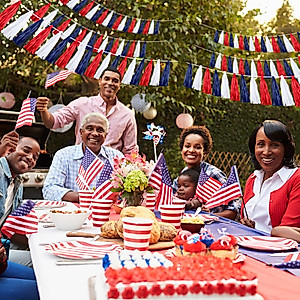 Outus 30 Pcs Red Blue White Banner Party Decorations Paper Tissue Tassel Garland DIY Hanging America Decor for School Supplies Wedding Birthday Bridal Baby Shower Anniversary Independent Day