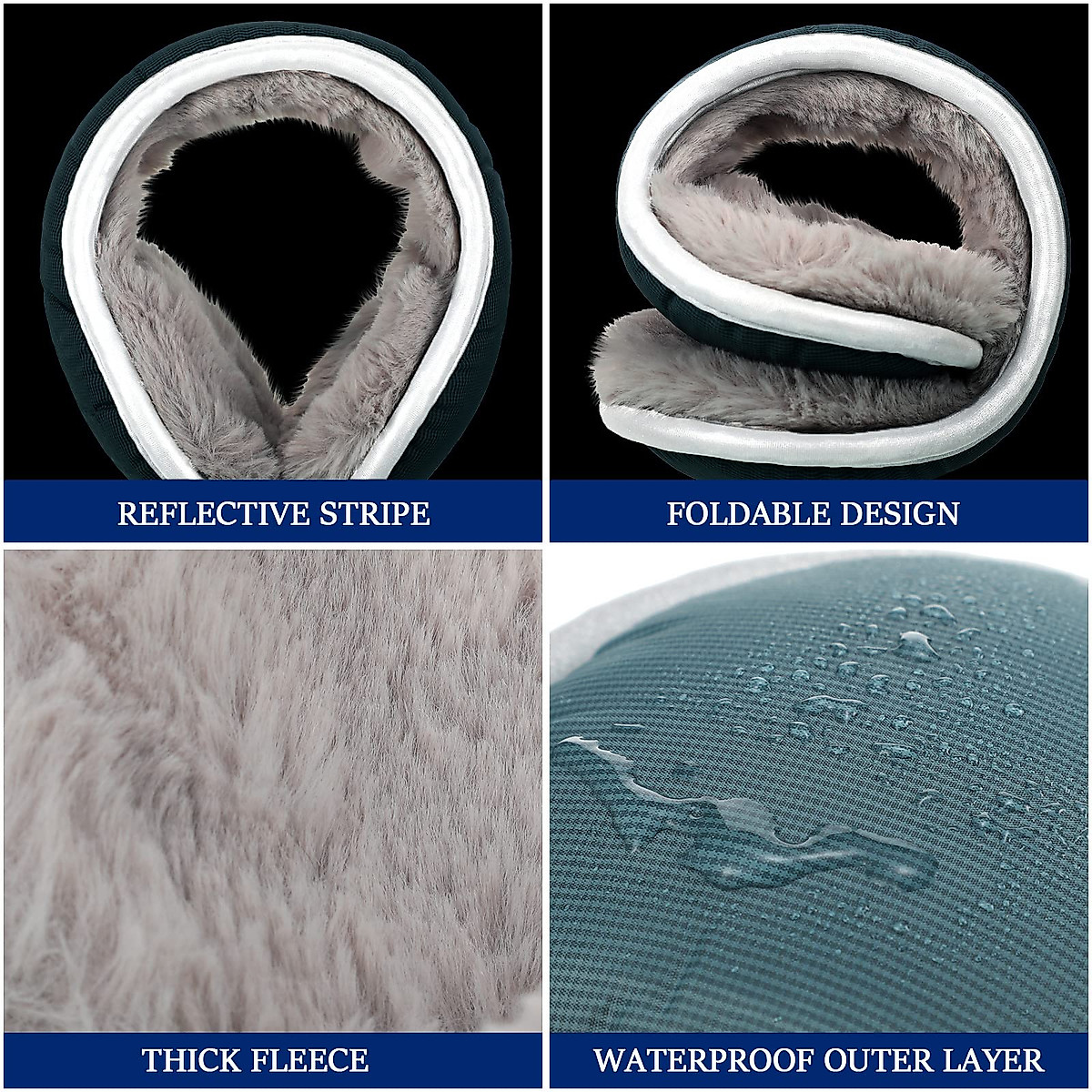 4 Pcs Winter Ear Muffs for Men Ear Warmers Waterproof Ear Covers with Reflective Stripe Unisex Ear Muffs 4 Colors (Black, Navy, Military Green, Coffee)