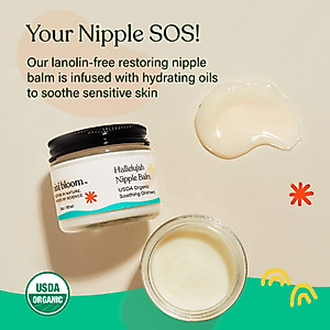 Mini Bloom Hallelujah Nipple Balm | USDA ORGANIC Soothing Ointment | Restores Dry, Cracked, Sensitive Nipples | Lanolin-Free, Made w/ Aloe, Calendula, Olive & Sunflower Seed Oils | 2 oz