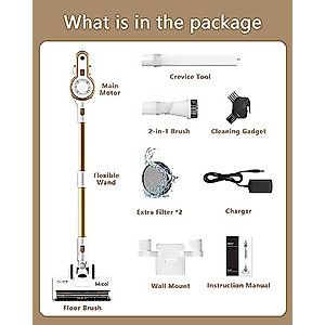 Micol Cordless Vacuum Cleaner, Lightweight Stick Vacuum with 2 Modes Powerful Suction, Max 38mins Runtime, 6 in 1 Household Vacuum Cleaner for Hard Floor