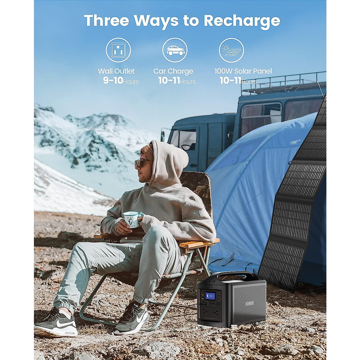 ORICO Portable Power Station 500w/ 650w Peak, Solar Battery Generator, 561Wh Backup Power Supply, 110V AC Output/60W PD for Camping, Trip, CPAP, Emergency and More