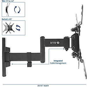 VIVO Full Motion TV Wall Mount for 13 to 42 inch Flat Plasma Screens, VESA Bracket Stand with Tilt and Swivel, Black, MOUNT-VW06