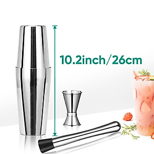 25 Pcs Cocktail Shaker Set, Bartending Tool Kit with Stand Mixology Bartender Kit Bar Set Mixer Barware Set with Strainer Alcohol Steel Martini Making for Home Drink Mixing, Party