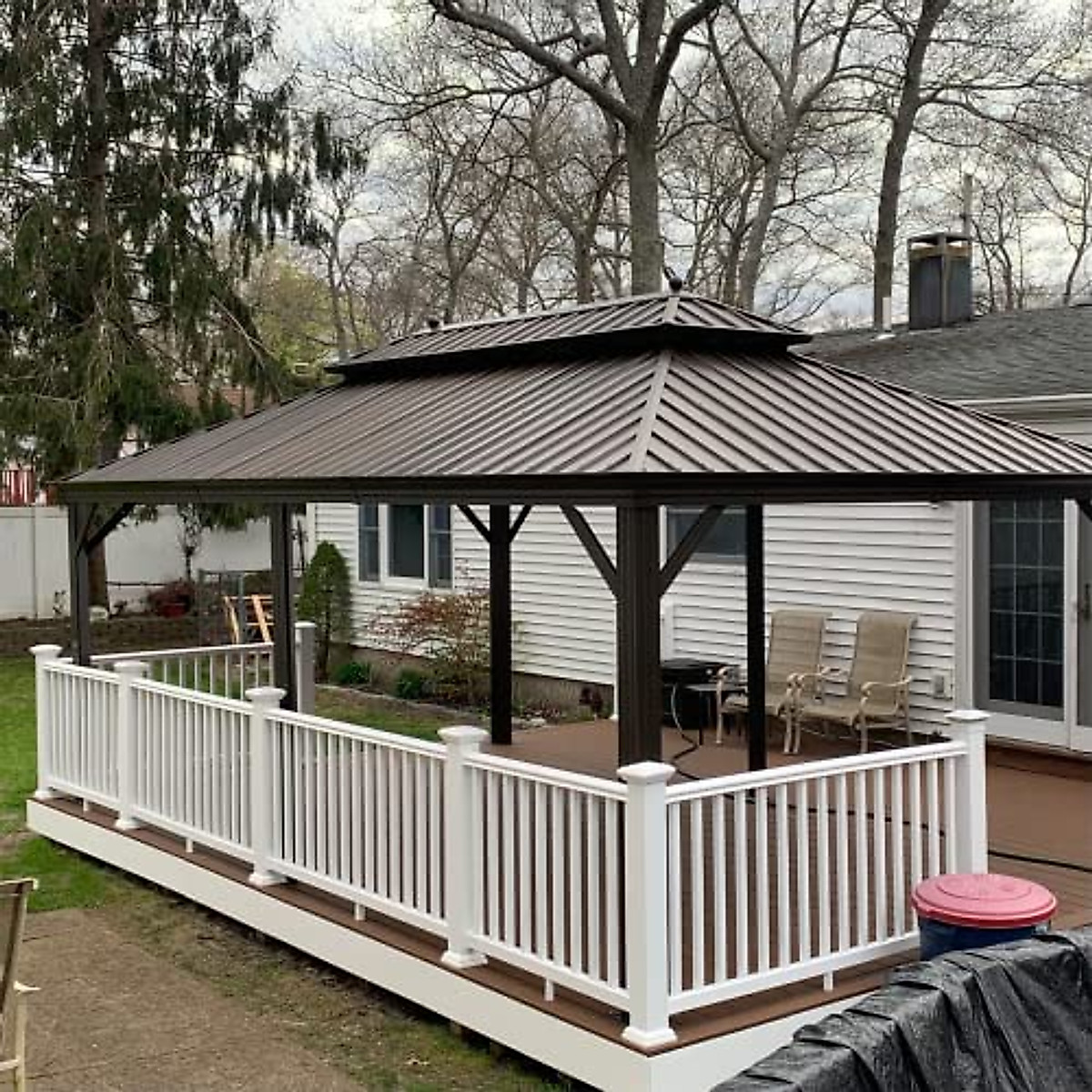 YOLENY 12' X 20' Hardtop Gazebo, Galvanized Steel Ventilation Double Roof Aluminum Frame Outdoor Gazebo Pavillion Pergolas with Netting and Curtains for Garden, Patio, Lawns, Parties