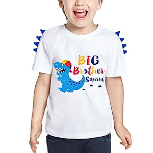 Dinosaur Big Brother Announcement T Shirt Sibling Outfits for Toddler Boys 100% Cotton Promoted to Big Brother Shirt White Print Colorful Short Sleeve Top Tee Gift (White, 4T)