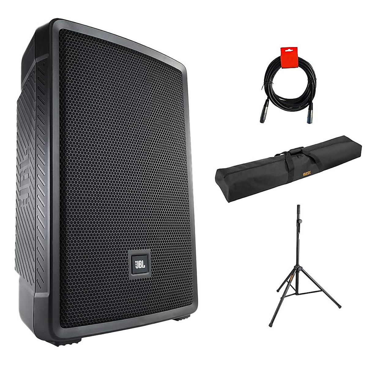 JBL IRX112BT Compact Powered 12" Portable Speaker (Bluetooth) Bundle with Speaker Stand, Stand Bag & XLR Cable