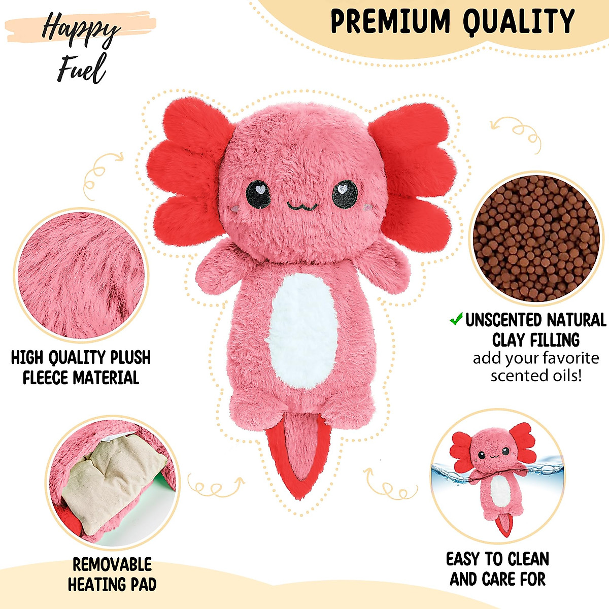 Axolotl Microwavable Unscented Heating Pad for Women and Kids- Cute Soft Cozy Pillow Plush Heatable Warm Stuffed Animals - Kawaii Hot and Cold Plushie Food Toy - Axolotl Gifts for Girls and Boys
