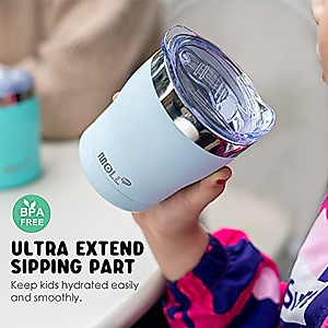 Mollcity Kids Tumbler-9 oz Tumbler with Lid and Straw-Stainless Steel Vacuum Insulated Water Cup for Kids,BPA Free (White)
