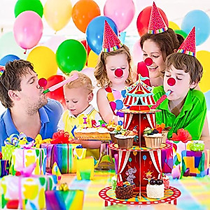 Circus Carnival Cupcake Stand, 3 Tier Cupcake Holder with Cartoon Circus Carnival Tent for Kids Birthday Celebrations Themed Party Favor Decoration