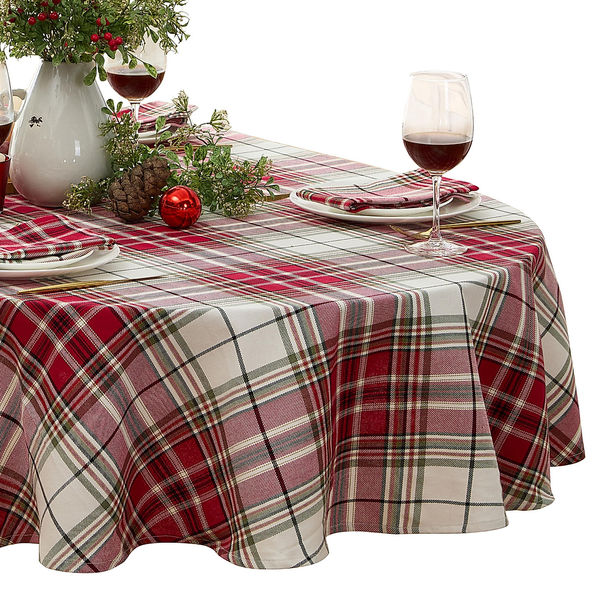 Newbridge Christmas Sully Tartan Plaid 60 x 84 Inch Oval Fabric Tablecloth, 100% Woven Cotton Holiday Table Cover for Dining Party, Buffet and Banquet