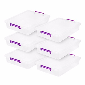 IRIS USA 53 Qt. Plastic Storage Container Bin, Large & 6 Quart Large Clear Plastic Storage Bins with Lids and Secure Latches, 6 Pack, Organizing Container, Clear/Violet