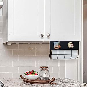 LURS Paper Towel Holder with Kitchen Magnet Board Under Cabinet for Kitchen, Large Size Rolls, Paper Towels Bulk, Kitchen towl Rack with Bulletin Board (Black)