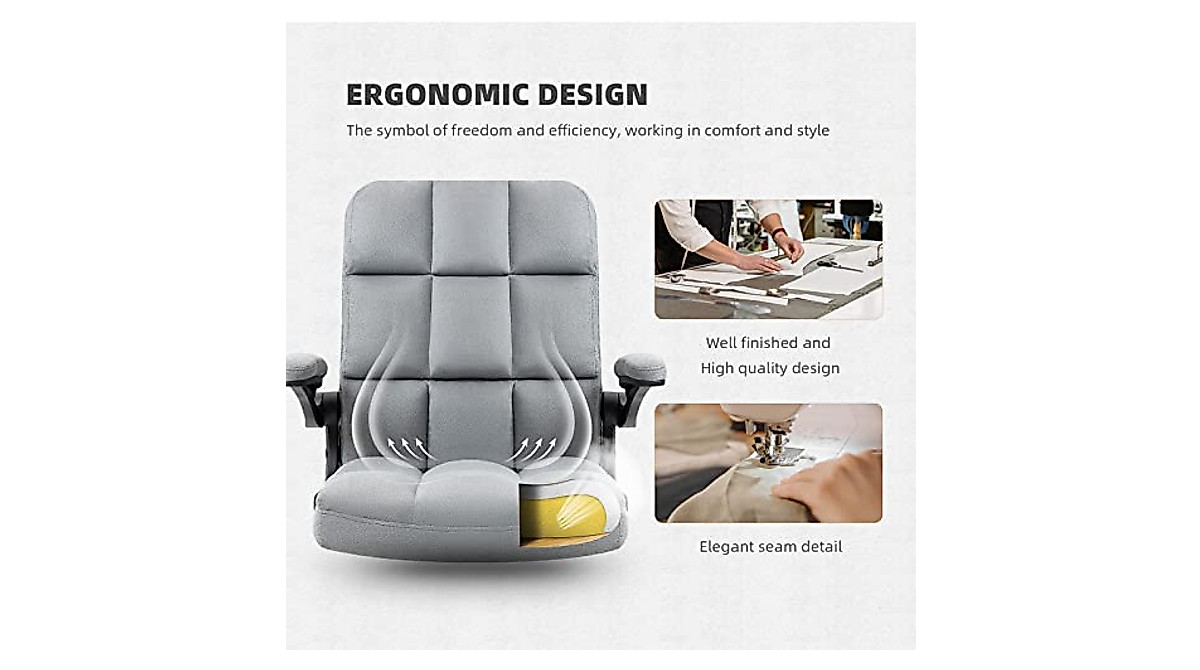 SEATZONE Ergonomic Home Office Chair with Wheels & Flip-up Armrest