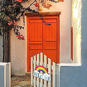 Rainbow Wooden Welcome Sign - Rainbow Cloud Cute Nursery Hanging Signs Welcome Wall Art Plaque(14"x5.2") Inspiring Hanging Sign Decor for Baby Room, Playing Room, Porch, Front Door, Wreath, Kitchen, School, Daycare