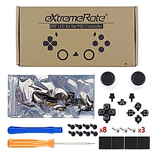 eXtremeRate Multi-Colors Luminated Dpad Thumbstick Share Home Face Buttons for PS5 Controller, Black Classical Symbols Buttons DTF V3 LED Kit for PS5 Controller - Controller NOT Included