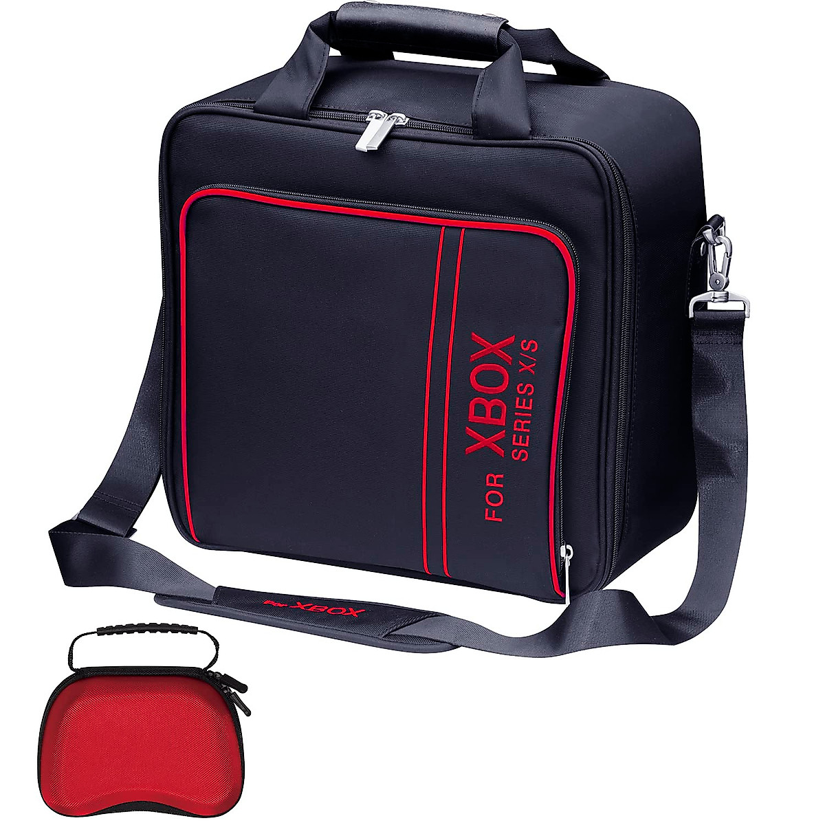 oamarando Carrying Case for XBOX ,Compatible with XBOX SERIES X/S, Travel Storage Bag for XBOX Controllers and Accessories,with Controller Protection Box (Black-Red)
