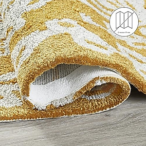 Fab Habitat Hand Hooked Area Rug - Stain Resistant, Plush/Soft Underfoot, Wool-Like Texture - Premium Recycled Polyester Yarn - Abstract Floral - Kitchen, Bathroom - Glamis - Mustard Yellow - 2 x 3 ft