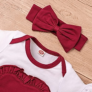Tepuce Baby Girl Clothes 0-3 Months Infant Summer Outfit Ruffle Romper Love Heart + Ruffle Shorts + Headband, Red Heart Set