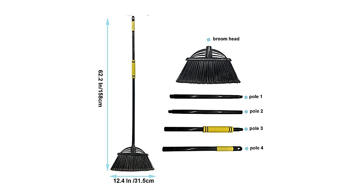 Xifando Heavy-Duty 4-Section Long-Handled Broom for Indoor & Outdoor
