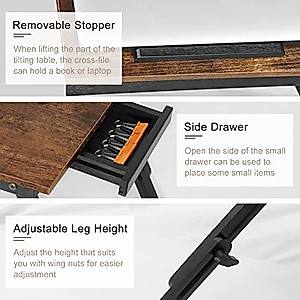 JMLHMXC Bamboo Laptop Desk Bed Tray Table Adjustable Table for Computer Tilting Top Foldable Leg with Drawer