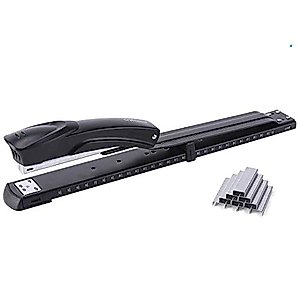 Craftinova Long Reach Stapler,Include 2000 Staples. Full Strip，20-25 Sheet Capacity,with Built-in Ruler and Adjustable Locking Paper Guide, Black