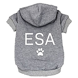 ESA (Emotional Support Animal) Pullover Fleece Lined Dog Hoodie (Grey Hooded Sweatshirt)